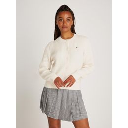 Tommy Hilfiger Damen Strickjacke, wei&szlig;, Gr. L, unifarben, Strick, Obermaterial: 100% Baumwolle, Strickjacken, mit Zopfstrickmuster