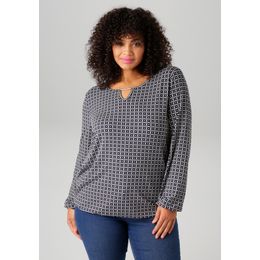 ANISTON PLUS Damen Langarmshirt, schwarz-wei&szlig;, Gr. 50, bedruckt, gemustert, Single Jersey, Obermaterial: 95% Viskose, 5% Elasthan, Shirts, mit
