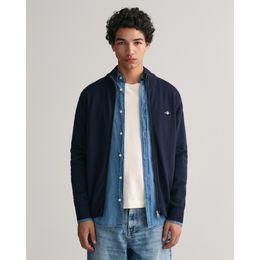 Gant Herren Cardigan "CASUAL COTTON ZIP CARDIGAN", blau, Gr. XXXL, Strick, Obermaterial: 100% Baumwolle, Strickjacken, Mit Rippb&uuml;ndchen an