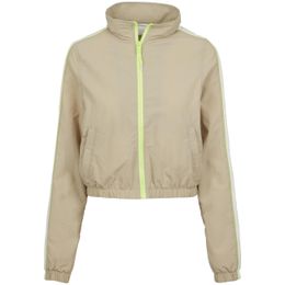 Allwetterjacke Urban Classics "Urban Classics Damen Ladies Short Piped Track Jacket", Damen, Gr. XL, concrete, electriclime, 100% Polyamid, unifarben, normal, amerikanischer Ausschnitt, Jacken
