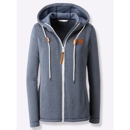 Casual Looks Damen Fleecejacke, blau, Gr. 44, gemustert, gestreift, mehrfarbig, 100% Polyester, Jacken