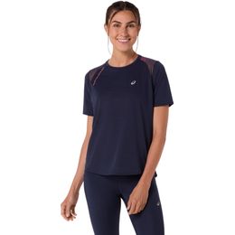 Laufshirt asics "ROAD SS TOP", Damen, Gr. S, midnight, Obermaterial: 94% Polyester, 6% Elasthan, Shirts Laufshirt