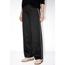 Damen Stoffhose, schwarz, Gr. 46, STREET ONE STUDIO, unifarben mit Farbeinsatz, Stoff, 67% Viskose, 26% Polyester, 7% Elasthan, Hosen, Middle Waist