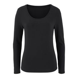 Vivance Damen Langarmshirt "aus elastischer Baumwoll-Qualit&auml;t", schwarz, Basic, Gr. 36, unifarben, Single Jersey, Obermaterial: 95% Baumwolle, 5%