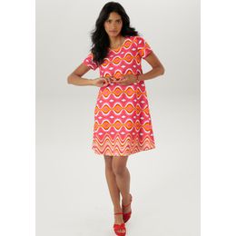 Damen Jerseykleid, pink, Gr. 46, Aniston SELECTED, bedruckt, gemustert, Milano Rib, Obermaterial: 85% Viskose, 10% Polyester, 5% Elasthan, Kleider,