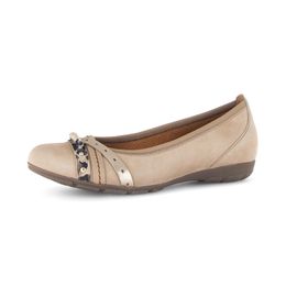 Gabor Damen Ballerina, Gr. 38sand kombiniert, Ziegenveloursleder, Schuhe, Businessschuh, Schlupfschuh mit Zierelementen in Metallicoptik