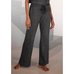 Lascana Damen Homewearhose, Gr. 36, grau, Rippware, Obermaterial: 56% Polyester, 41% Viskose, 3% Elasthan, meliert, unifarben, Hosen,