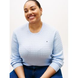 Damen Rundhalspullover "CRV CO CABLE FINE GG CNK SWEATER", blau, Gr. 52, Tommy Hilfiger Curve, Zopfmuster, Strick, Obermaterial: 100% Baumwolle,