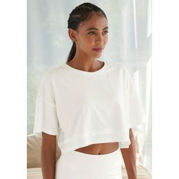 Lascana Damen Kurzarmshirt, beige, Gr. S, unifarben, Single Jersey, Obermaterial: 95% Baumwolle, 5% Elasthan, Shirts, T-Shirt, weite Form mit