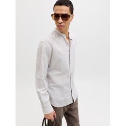 Jack & Jones JACK & JONES Herren Langarmhemd "JJESUMMER LINEN BLEND BAND SHIRT L/S SN", wei&szlig;, Gr. S, gestreift, Web, Obermaterial: 70% Baumwolle, 30% Leinen,