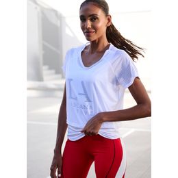 active by Lascana LASCANA ACTIVE Damen Funktionsshirt, wei&szlig;, Gr. M, bedruckt, unifarben, Netz, Top: 81% Polyester, 19% Elasthan, Shirts, 2 in 1 T-Shirt im Layer-Design
