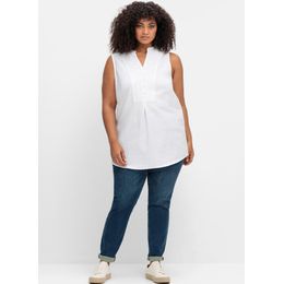 Damen Blusentop, wei&szlig;, Gr. 50, sheego by Joe Browns, unifarben, 50% Viskose, 37% Baumwolle, 13% Leinen, Blusen