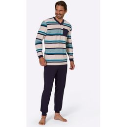 w&auml;schepur W&Auml;SCHEPUR Herren Schlafanzug, Gr. 44marine, ecru, geringelt, 100% Baumwolle, Homewear-Sets