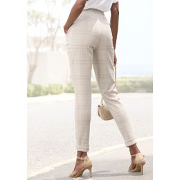 Vivance Damen Jogger Pants "aus bequemen Stretchstoff", beige, Gr. 44, kariert, Stoff, Obermaterial: 79% Polyester, 19% Viskose, 2% Elasthan, Hosen,