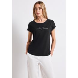 Street One Damen T-Shirt, schwarz, Gr. 34, bedruckt, Web, 50% Baumwolle, 50% Modal, Shirts, aus Baumwolle mit Stretchante