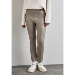 Street One Damen Lederhose, beige, Gr. 46, unifarben, Stoff, 94% Polyester, 6% Elasthan, Hosen, High Waist