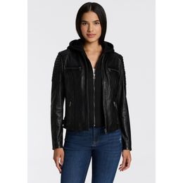 Mauritius Damen Bikerjacke "SAMINA", schwarz, Gr. XL, unifarben, Obermaterial: 100% Schafsleder. Futter: 100% Baumwolle. Kapuze: 55% Baumwolle, 45%