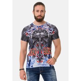 Cipo & Baxx CIPO & BAXX Herren T-Shirt "T-Shirt", blau, Gr. M, bedruckt, 50% Baumwolle, 50% Polyester, Shirts, mit Rundhals-Ausschnitt