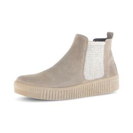 Gabor Damen Chelseaboots, Gr. 40, beige, Veloursleder, unifarben, Schuhe, Plateau, Stiefelette, Schlupfschuh mit dezenten Kontrastn&auml;hten