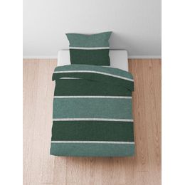 Bettw&auml;sche Biberna, gr&uuml;n, Flanell, 100% Baumwolle, Bettw&auml;sche