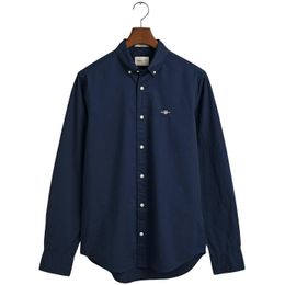 Gant Herren Langarmhemd "Slim Fit Popeline Hemd leichte Baumwolle strapazierf&auml;hig pflegeleicht", blau, Gr. XXL, unifarben, Popeline, Obermaterial: