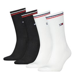 Tommy Hilfiger Damen Socken "TH UNI TJ SOCK 4P ICONIC", Gr. 39, schwarz-wei&szlig;, Baumwollmischung, Socken, Logo am B&uuml;ndchen
