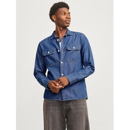 Jack & Jones JACK & JONES Herren Langarmhemd "JJETRAVIS SHIRT LS NOOS", blau, Gr. M, unifarben, Web, Obermaterial: 100% Baumwolle, Hemden, mit Brusttaschen