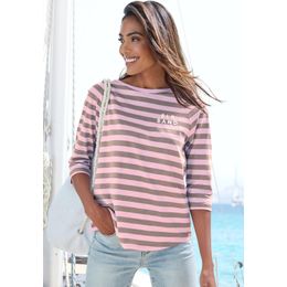 ELBSAND Damen 3/4-Arm-Shirt "Celina", lila, Gr. XL, gestreift, Jersey, Obermaterial: 100% Baumwolle, Shirts, mit Streifen, Rundhalsausschnitt,