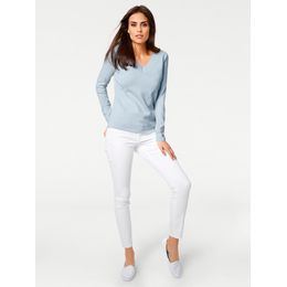 Damen Strickpullover "V-Pullover", blau, Gr. 42, Rick Cardona BY HEINE, unifarben, 100% Baumwolle, Pullover