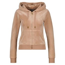 Juicy Couture Damen Kapuzennickijacke "ROBERTSON HOODIE GOLD HARDWARE Damen", braun, Gr. M, Samt, 95% Polyester, 5% Elasthan, Jacken, Trainingsjacke