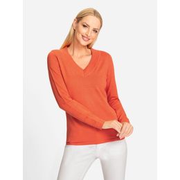 Damen Strickpullover "V-Pullover", orange, Gr. 36, Rick Cardona BY HEINE, unifarben, 100% Baumwolle, Pullover