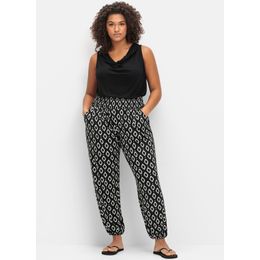 sheego Damen Schlupfhose, schwarz, Gr. 54, bedruckt, gemustert, 95% Viskose, 5% Elasthan, Hosen