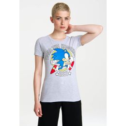 logoshirt Damen T-Shirt "Sonic - 1991", grau, Gr. M, bedruckt, meliert, 95% Baumwolle, 5% Viskose, Shirts, mit Sonic the Hedgehog-Print