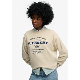 Superdry Damen Sweatshirt "LUXE CASUAL EMB LOOSE CREW", beige, Gr. S, bedruckt, Sweatware, Obermaterial: 100% Baumwolle, Sweatshirts, mit Print, aus