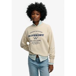 Superdry Damen Sweatshirt "LUXE CASUAL EMB LOOSE CREW", beige, Gr. M, bedruckt, Sweatware, Obermaterial: 100% Baumwolle, Sweatshirts, mit Print, aus