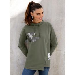 Classic Basics Damen Sweatshirt, gr&uuml;n, Gr. 44, bedruckt, gemustert, 100% Baumwolle, Sweatshirts