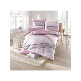 Bettw&auml;sche Biberna, rosa, Feinbiber, 100% Baumwolle, Bettw&auml;sche