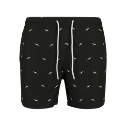 Badeshorts Urban Classics "Urban Classics Herren Embroidery Swim Shorts", Herren, Gr. L, US-Gr&ouml;&szlig;en, shark, schwarz, wei&szlig;, 100% Polyester, Badehosen Badeshorts
