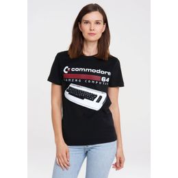 logoshirt Damen T-Shirt "Commodore - Gaming Computer", schwarz, Gr. XS, bedruckt, unifarben, 100% Baumwolle, Shirts, mit coolem Print