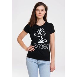 logoshirt Damen T-Shirt "Woodstock", schwarz-wei&szlig;, Gr. S, bedruckt, 100% Baumwolle, Shirts, mit lizenziertem Originaldesign
