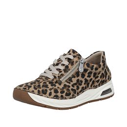 Rieker Damen Sneaker, Gr. 37, braun, Lederimitat, Schuhe, Schn&uuml;rschuh, Halbschuh Freizeitsneaker im leo-Look