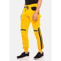 Cipo & Baxx CIPO & BAXX Herren Trainingshose "HOMEWEAR", gelb, Gr. XXL, gestreift, 70% Baumwolle, 30% Polyester, Hosen, im sportlichen Look, CR125