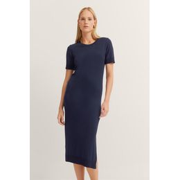 Bugatti Damen Strickkleid, blau, Gr. XL, unifarben, 96% Viskose, 4% Elasthan, Kleider, mit Seitenschlitzen