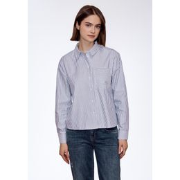 Damen Langarmbluse, blau, Gr. 44, STREET ONE STUDIO, gestreift, Web, 100% Baumwolle, Blusen, aus reiner Baumwolle