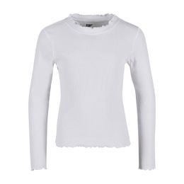 Longsleeve Urban Classics "Urban Classics Damen Girls Short Rib Longsleeve", M&auml;dchen, Gr. 146/152, wei&szlig;, 97% Baumwolle, 3% Elasthan, unifarben, slim fit, Rundhals, Shirts