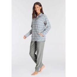 Vivance Dreams Damen Pyjama, Gr. 32, grau, Frottee, Obermaterial: 80% Baumwolle, 20% Polyester, gestreift, unifarben, Homewear-Sets, aus weichem