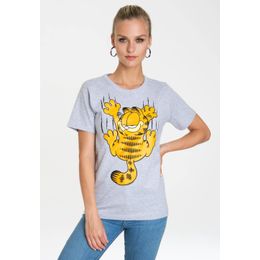 logoshirt Damen T-Shirt "Garfield &ndash; Scratches", grau, Gr. S, bedruckt, meliert, 95% Baumwolle, 5% Viskose, Shirts, mit lizenziertem Originaldesign