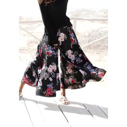 Lascana Damen Hosenrock "mit extra weitem Bein", schwarz, Gr. 38, bedruckt, Web, Obermaterial: 100% Polyester, R&ouml;cke, mit Blumenprint, Culotte,