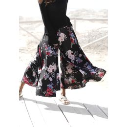 Lascana Damen Hosenrock "mit extra weitem Bein", schwarz, Gr. 34, bedruckt, Web, Obermaterial: 100% Polyester, R&ouml;cke, mit Blumenprint, Culotte,