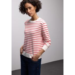 Strickpullover Street One, Damen, Gr. 36, sanftes wei&szlig;, Strick, Obermaterial: 86% Viskose, 14% Polyester, gestreift, normal h&uuml;ftbedeckend, Rundhals, B&uuml;ndchen, Pullover Strickpullover, im Streifen-Design